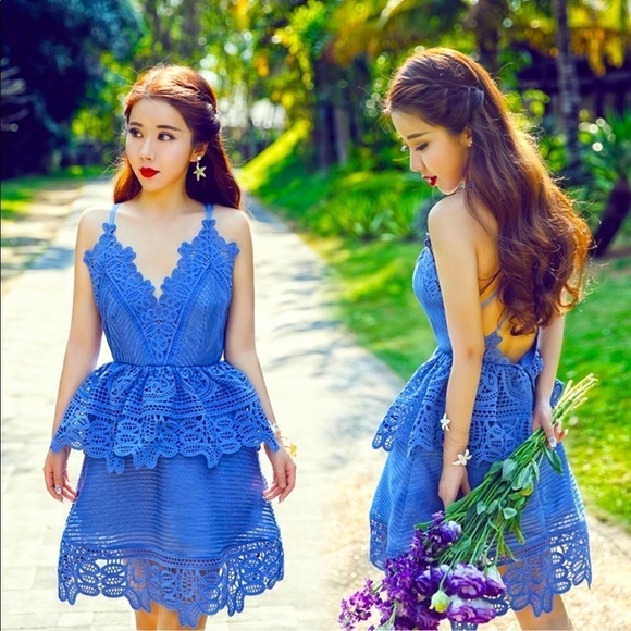 Self-Portrait | Dresses | Nwt Self Portrait Cornflower Blue Lace Peplum ...